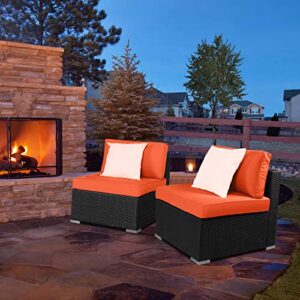 excited work pe wicker outdoor loveseat 2 pcs patio couch with washable cushion and 2 pillow,sectional furniture conversation set（orange）