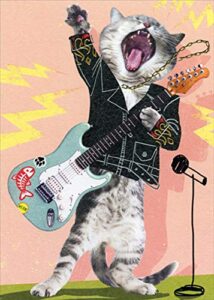 designer greetings rock star cat with blue guitar funny/humorous birthday card