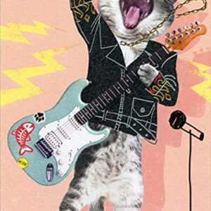 Designer Greetings Rock Star Cat with Blue Guitar Funny/Humorous Birthday Card