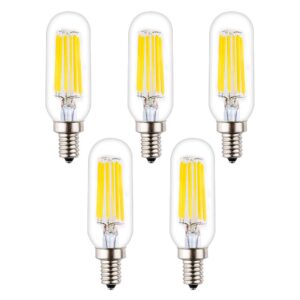 opalray t8(t25) led small tubular bulb, dimmable 6w, natural white 4000k daylight, 60w incandescent equivalent, led filament lamp, e12 candelabra bulb base, clear glass tube tip, 5-pack