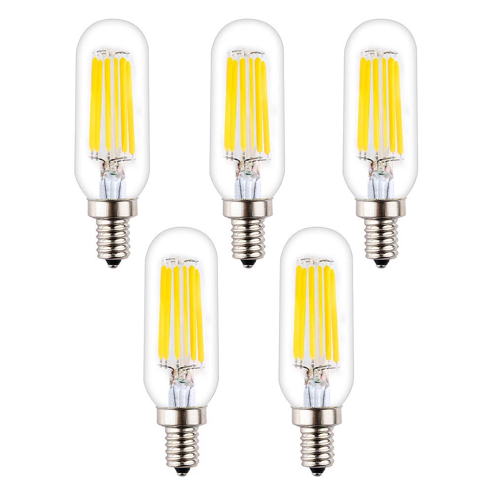 OPALRAY T8(T25) LED Small Tubular Bulb, Dimmable 6W, Natural White 4000K Daylight, 60W Incandescent Equivalent, LED Filament Lamp, E12 Candelabra Bulb Base, Clear Glass Tube Tip, 5-Pack