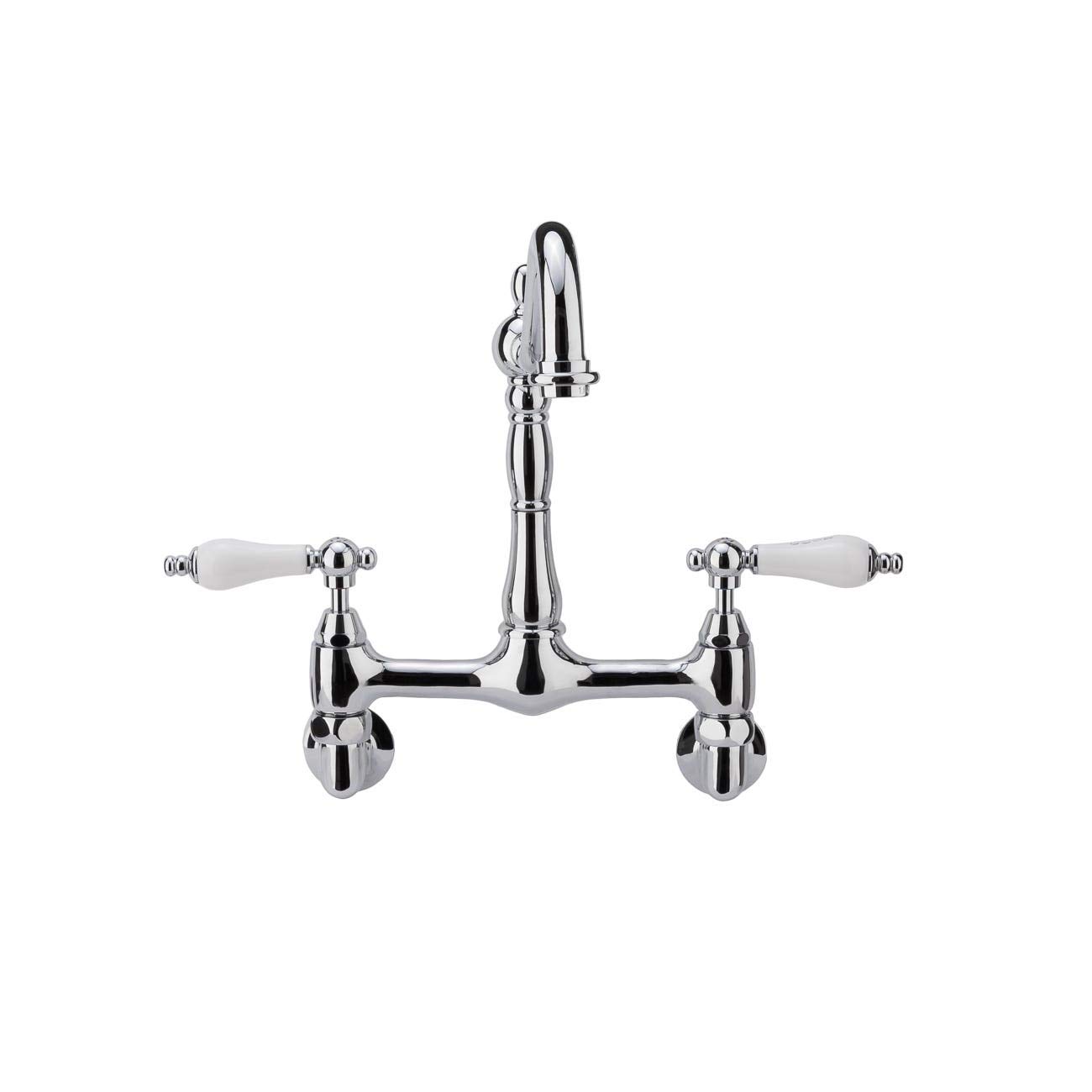 Vintage Tub & Bath Wall Mounted Bridge Kitchen Faucet - Porcelain Lever Handles