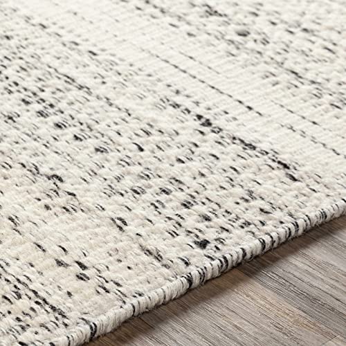 Hauteloom Williford Boho Hand Woven Wool Natural Fiber Soft Area Rug for Living Room, Bedroom, Dining Room- Traditional Farmhouse High Pile Braided Carpet - Black, Cream, Beige - 2' x 3'