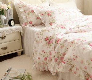 kolachic country rose roses pink floral flower duvet cover bedding set 3 pieces, 1 duvet cover & 2 pillowcases 100% cotton (king/california king)