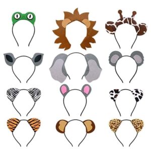 12pcs Jungle Animal Safari Headbands with Animal Hair Hoops - Photo Booth Props, Party Favors and Decorations for Kids and Adults