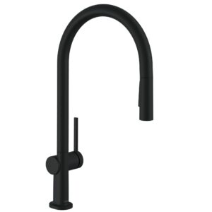 hansgrohe talis n black high arc kitchen faucet, kitchen faucets with pull down sprayer, faucet for kitchen sink, magnetic docking spray head, matte black 72800671