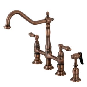 kingston brass ks127albsac heritage bridge kitchen faucet, antique copper, 13.88 x 8.56 x 13.13