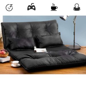 Floor Sofa Bed Foldable Floor Couch Sleeper Sofa Bed 5-Position Lounge Bed Floor Lazy Sofa Folding Floor Couch with 2 Pillows (Black)