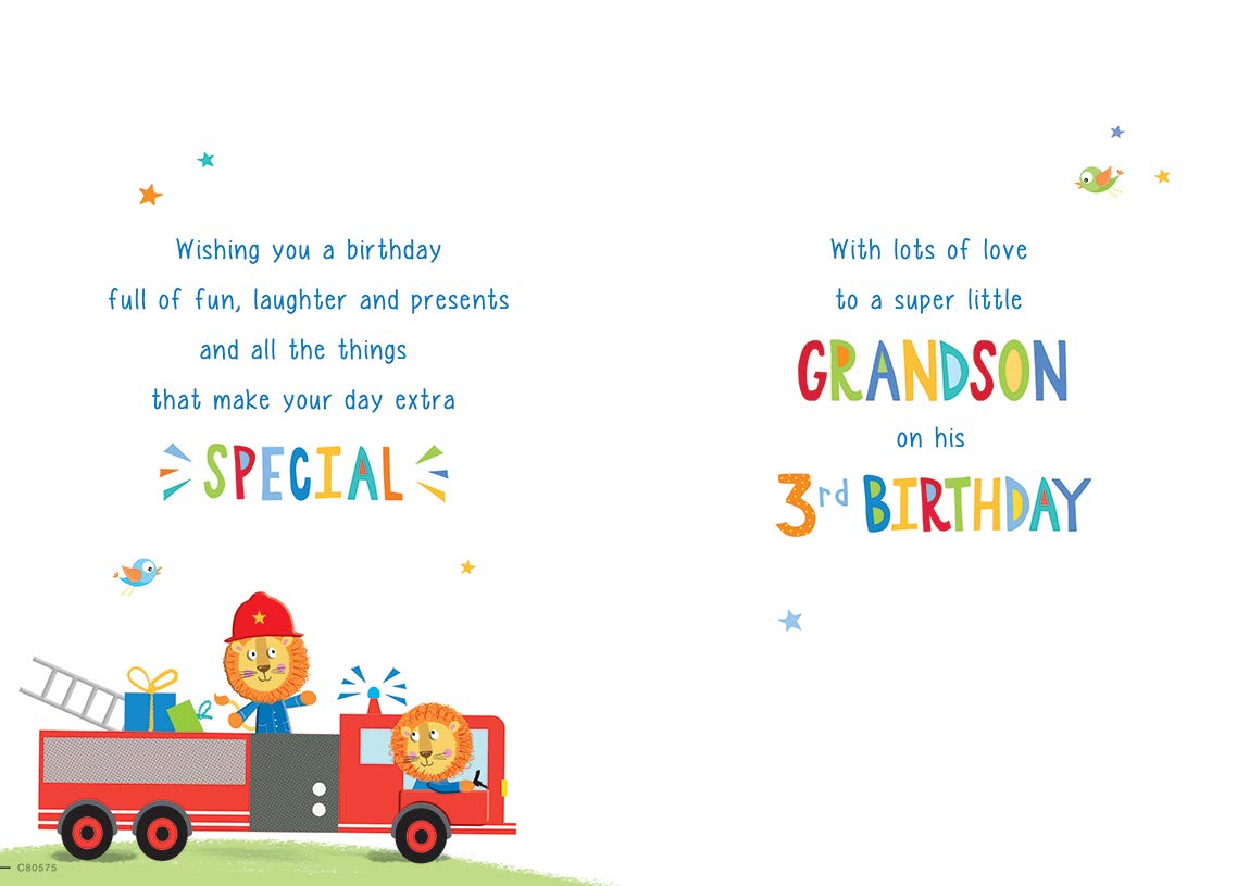 Regal Publishing Juvenile Birthday Card Age 3 Grandson - 9 x 6 inches, Black|red|White|Green|Blue