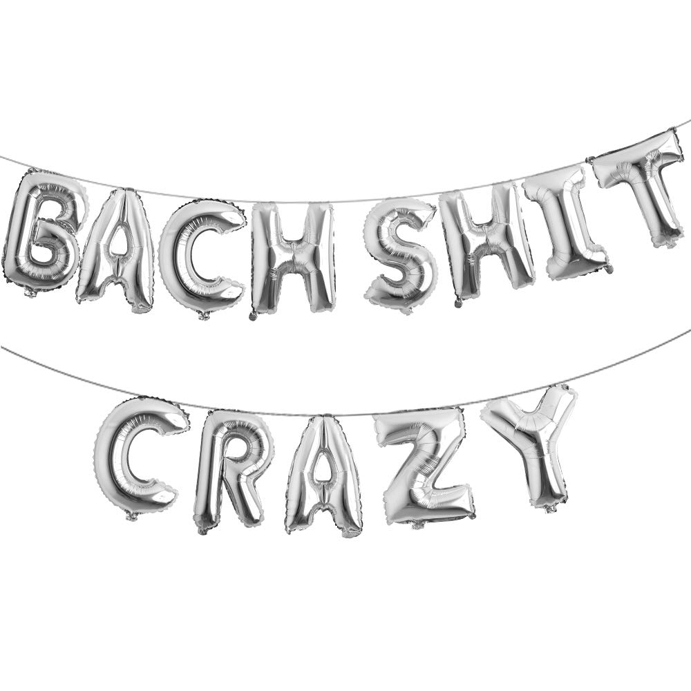 16 inch Bachelorette Party Decorations Bach Shit Crazy Balloons Banner for Hen Party Bridal Shower Engagement Party Decorations (Silver)