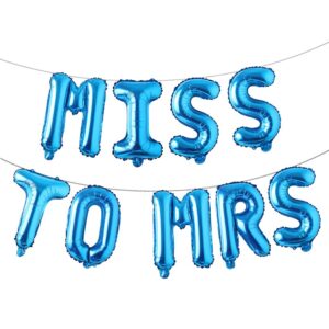 16 inch multicolor miss to mrs balloons banner foil letters mylar balloons for bachelorette party, wedding, bridal shower cannot float (blue)