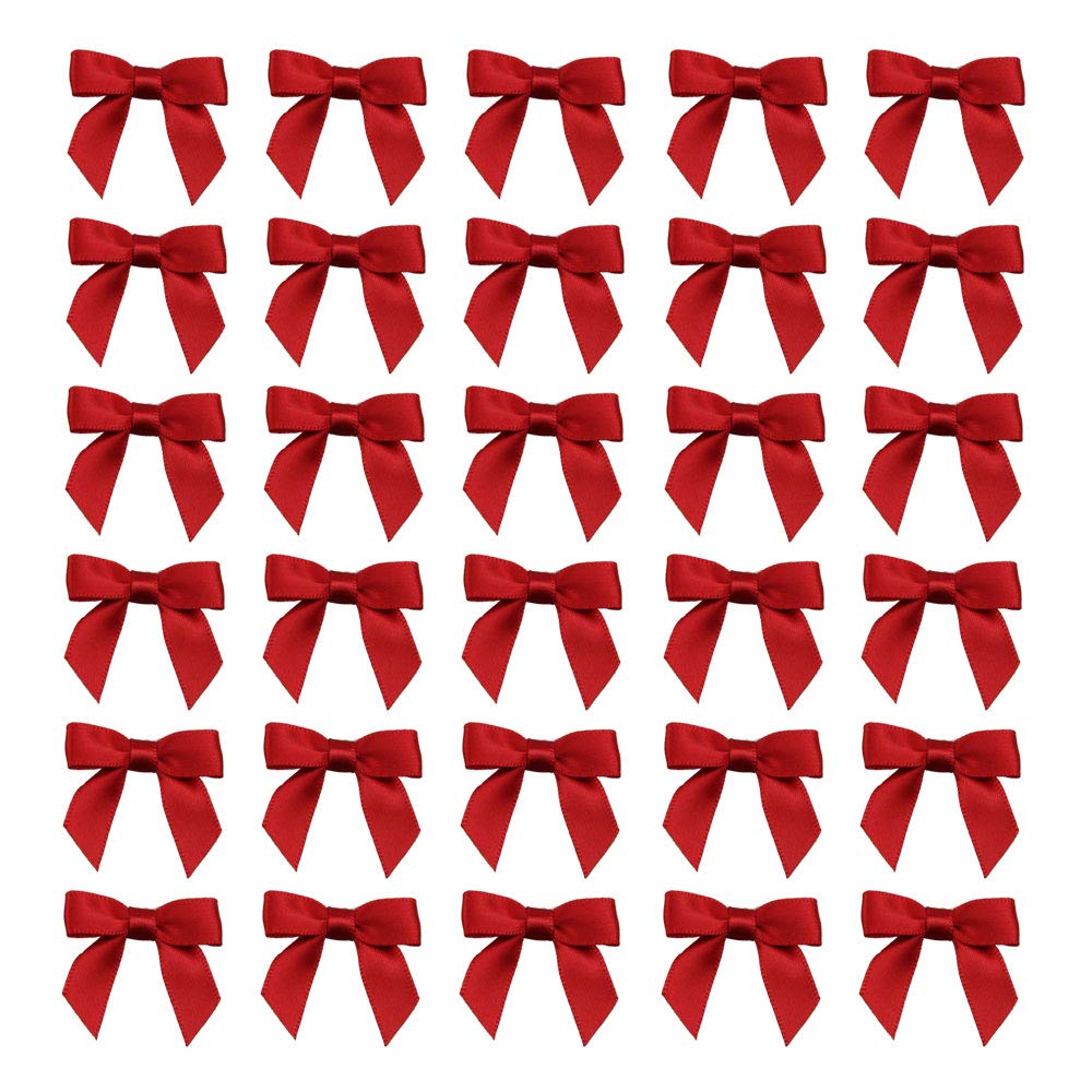 7Rainbows 50pcs Boutique 1.5" Red Satin Ribbon Mini Bows for Craft Sewing Scrapbooking Wedding and Gift Wrapping