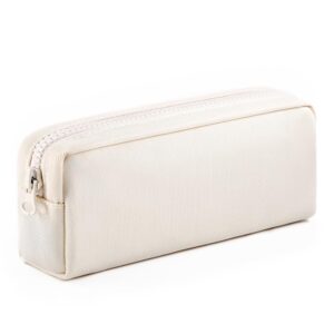 dobmit big capacity pencil case, pure color pen pouch with zipper stationary storage bag for adult students officers, cream white