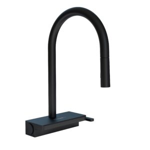 hansgrohe aquno select black high arc kitchen faucet, kitchen faucets with pull down sprayer, faucet for kitchen sink, magnetic docking spray head, matte black 73831671