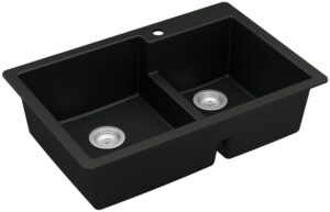 karran qt-811 33" top mount large/small bowl quartz kitchen sink in black