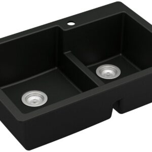 Karran QT-811 33" Top Mount Large/Small Bowl Quartz Kitchen Sink in Black