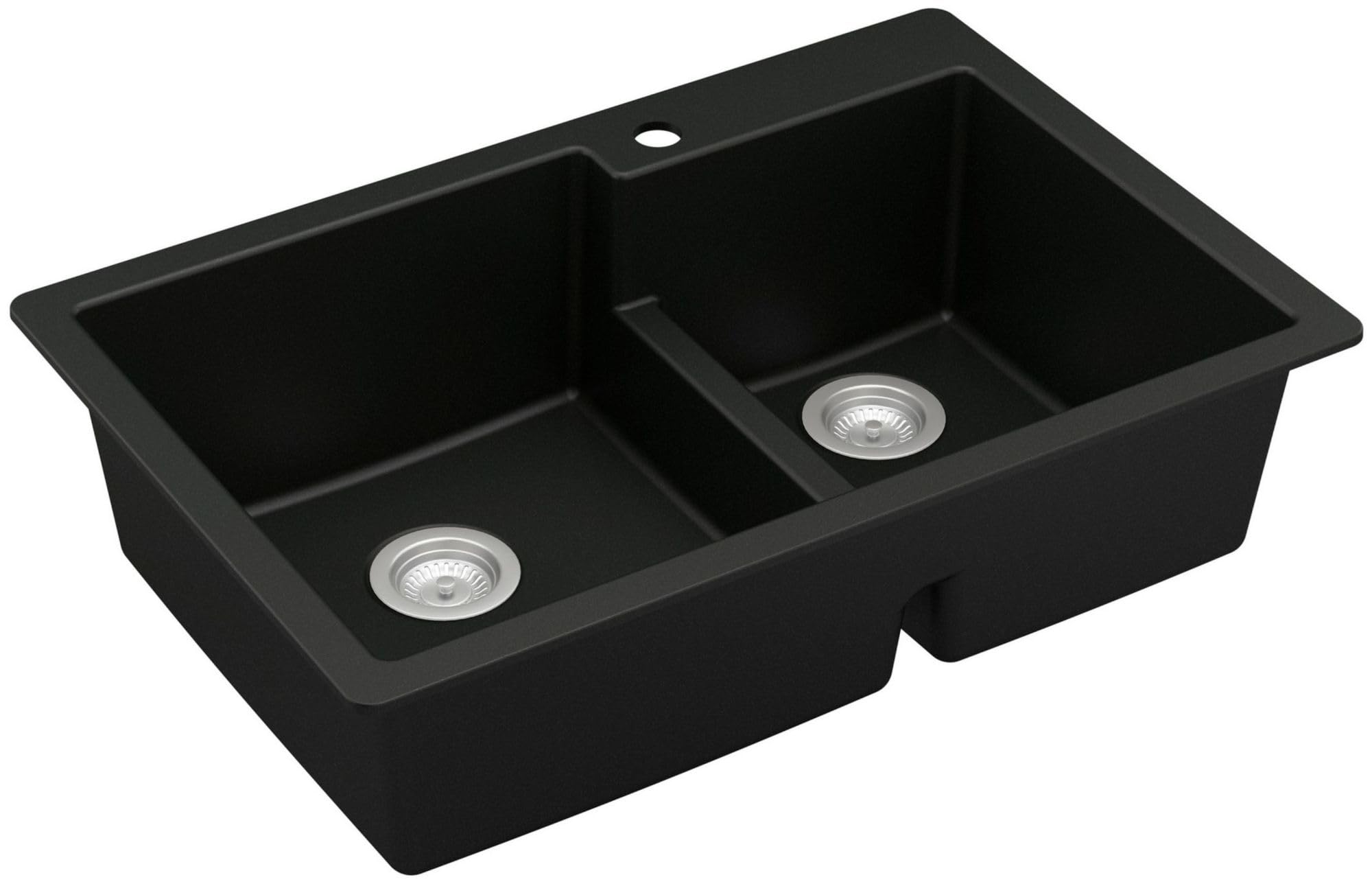 Karran QT-811 33" Top Mount Large/Small Bowl Quartz Kitchen Sink in Black