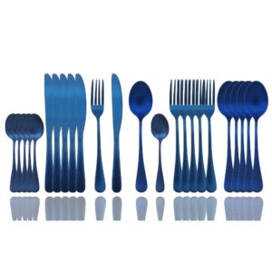 jashii matte silverware set, 24-piece stainless steel satin finish flatware set service for 6, kitchen utensil set, tableware cutlery set for home and restaurant (blue full)