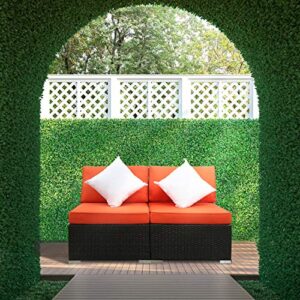 Excited Work PE Wicker Outdoor Loveseat 2 Pcs Patio Couch with Washable Cushion and 2 Pillow,Sectional Furniture Conversation Set（Orange）