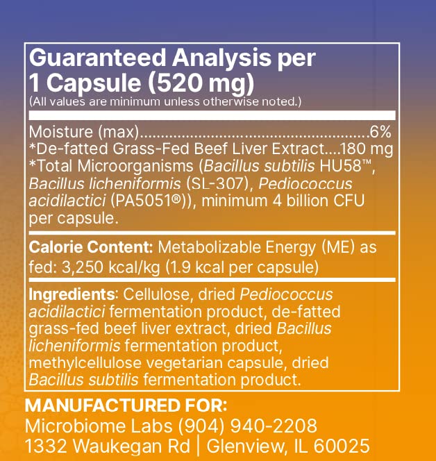 Microbiome Labs Fidospore - Dog Probiotics for Digestive Health & Immune Support - Spore-Forming Pet Probiotics for Dogs & Cats Gut Health - Flavored with Grass Fed Beef Liver (30 Capsules)