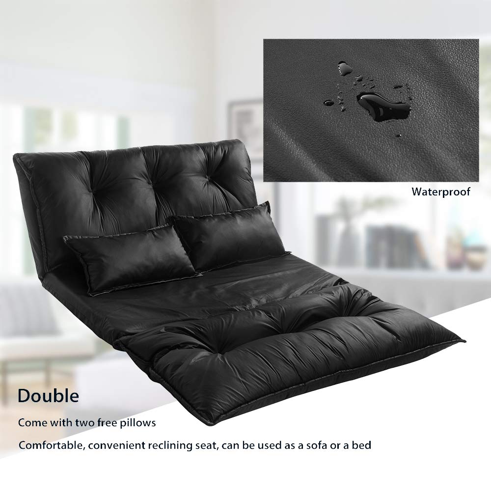 Floor Sofa Bed Foldable Floor Couch Sleeper Sofa Bed 5-Position Lounge Bed Floor Lazy Sofa Folding Floor Couch with 2 Pillows (Black)