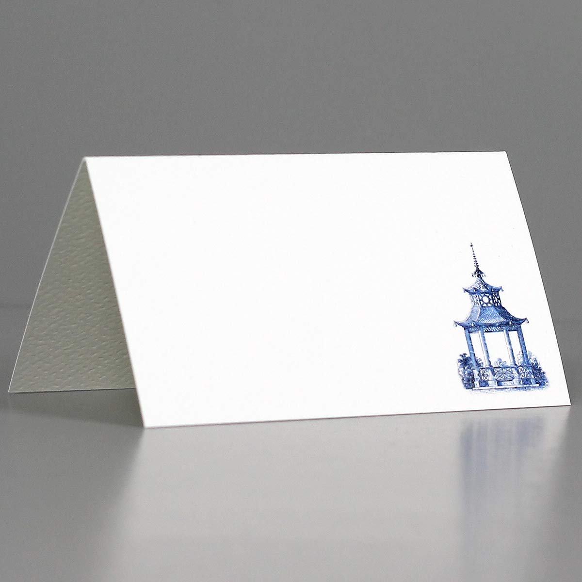 Nancy Nikko Place Cards - Blue and White GAZEBO PAGODA for Weddings, Showers, and Dinner Parties. Table Tent Style, Scored for easy folding. Available in Pkgs of 12/25 / 50 (50)