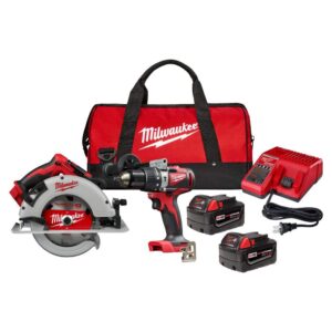 milwaukee 2992-22 m18 18-volt lithium-ion brushless cordless hammer drill and circular saw combo kit (2-tool) with two 4.0 ah batteries