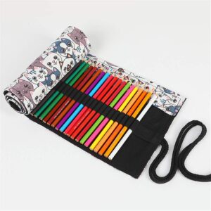 Funny live 24/36/48/72 Slots Colored Pencil Wrap Roll up Pen Holder Case Drawing Coloring Pencil Roll Organizer Stationery Case for Student Artist Traveler (Big-Head Cats, 72 Slots)