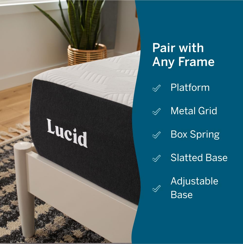 LUCID 10 Inch Memory Foam Mattress - Firm Feel - Infused with Bamboo Charcoal and Gel - Bed in a Box - Temperature Regulating - Pressure Relief - Breathable - Twin XL Size