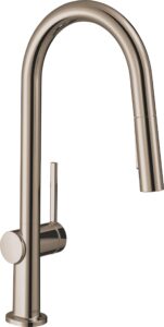 hansgrohe talis n brushed nickel high arc kitchen faucet, kitchen faucets with pull down sprayer, faucet for kitchen sink, magnetic docking spray head, polished nickel 72846831