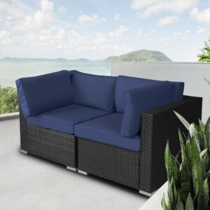 Excited Work Wicker Loveseats Patio Sectional Furniture Corner Sofa All Weather Outdoor Rattan Couch Set Conversation Sets（Orange）