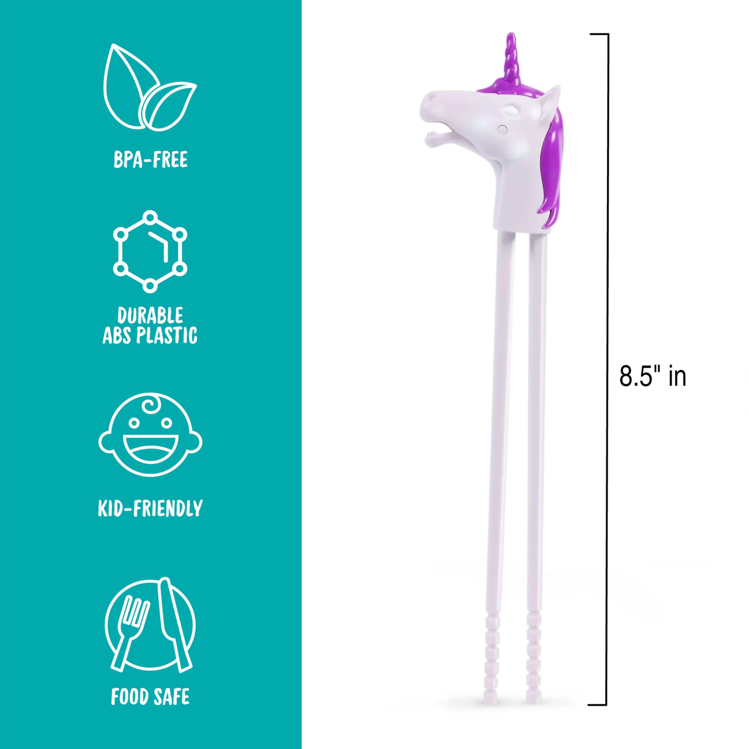 Genuine Fred MUNCHTIME Chopsticks, Unicorn, Purple & White - Picky Eater Solutions - Beginner Kids Reusable Chopsticks - Animated, Interactive Design - Fun Gift & Stocking Stuffer for Kids