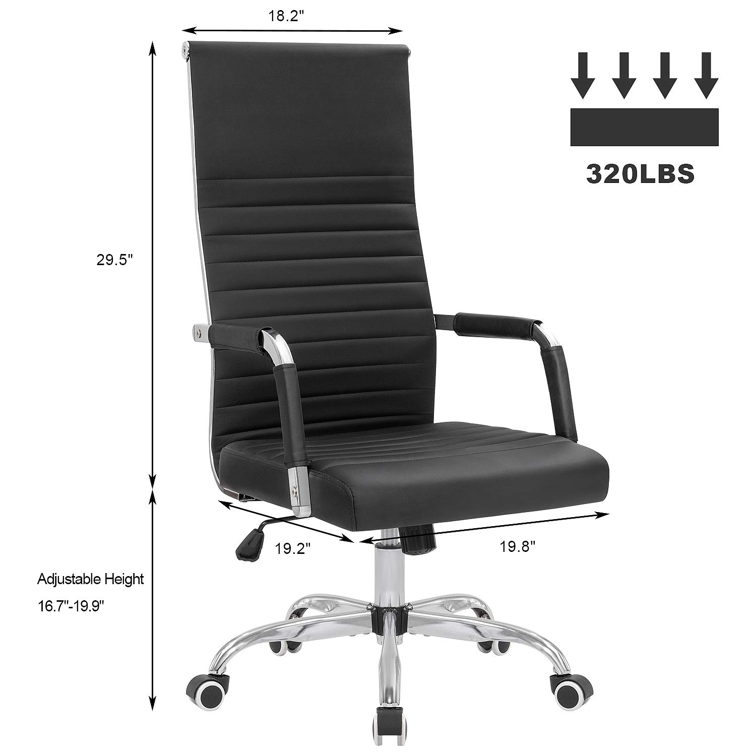 KaiMeng Ribbed Office Chair High Back PU Leather Desk Chair Adjustable Swivel Task Chair Computer Chair with Armrest for Conference Study Leisure (Black)