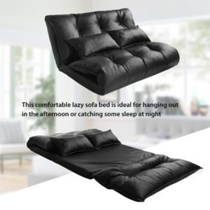 Floor Sofa Bed Foldable Floor Couch Sleeper Sofa Bed 5-Position Lounge Bed Floor Lazy Sofa Folding Floor Couch with 2 Pillows (Black)