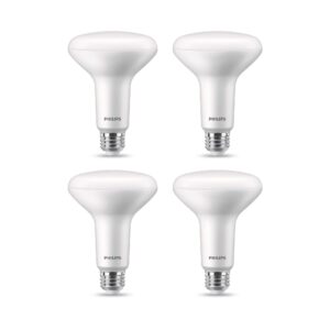 philips led flicker-free high lumen dimmable br30 flood light bulb, 1400 lumen, daylight (5000k), 15w=100w, e26 base, title 20 certified, 4-pack