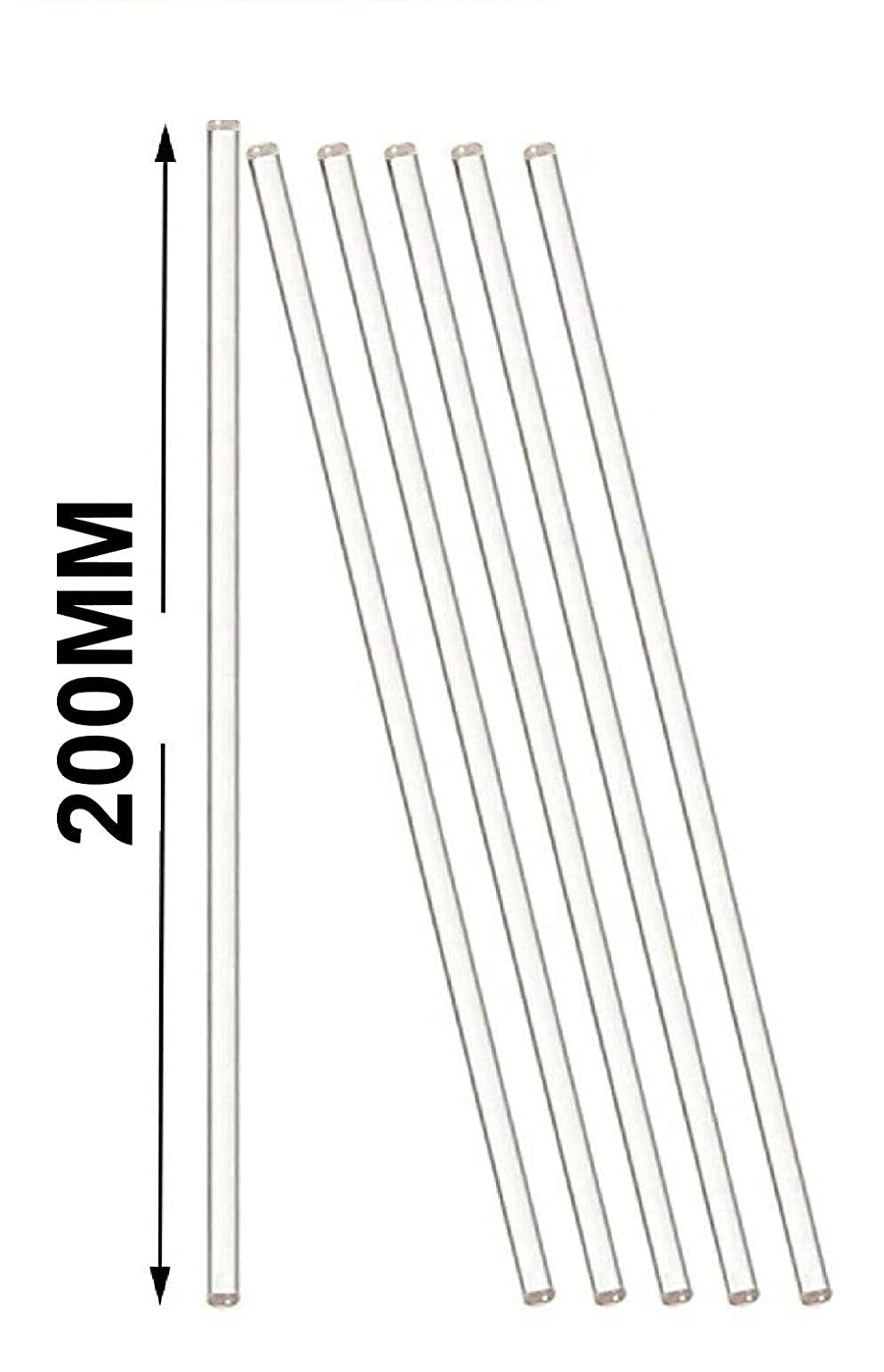 Pack of 6 Lab Glass Stirring Rod 8 inch (200mm) Length with Both Ends Round for Science, Lab, Kitchen, Science Education (6)