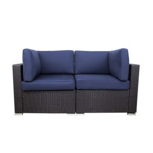 excited work patio sectional furniture corner sofa,low back all-weather wicker loveseats outdoor rattan couch set conversation sets（dark blue）