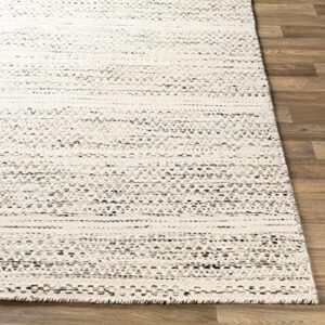 Hauteloom Williford Boho Hand Woven Wool Natural Fiber Soft Area Rug for Living Room, Bedroom, Dining Room- Traditional Farmhouse High Pile Braided Carpet - Black, Cream, Beige - 2' x 3'