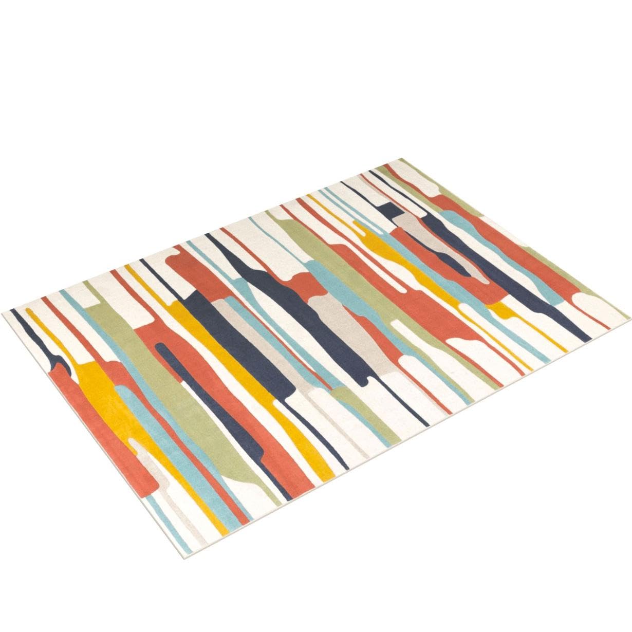 Hauteloom Southfields Modern Farmhouse Contemporary Door Mat Multicolor Small Area Rug - Colorful Rainbow Striped Modern Rug Carpet - Red, Yellow, Blue, Green - 2' x 3'