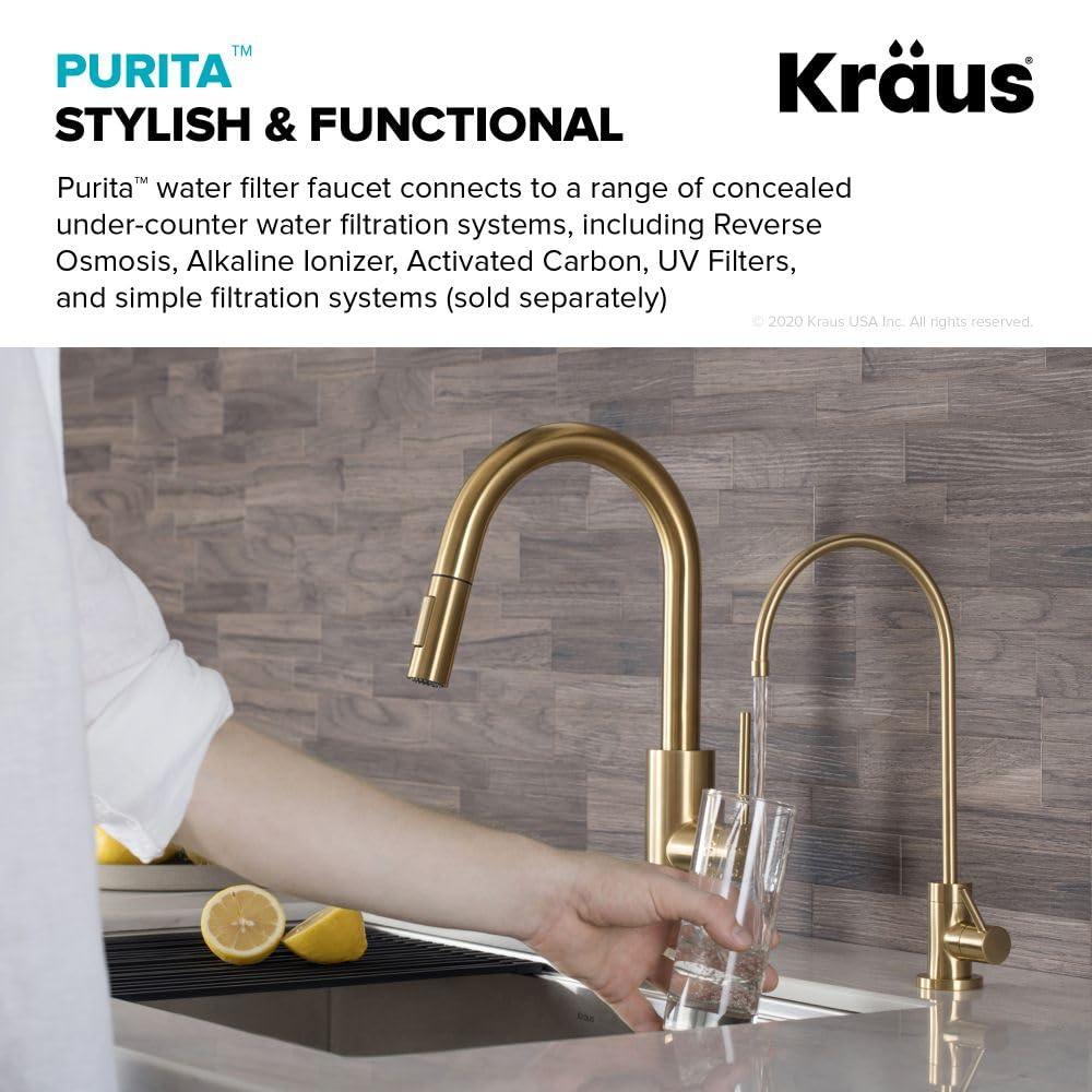 KRAUS Purita 100% Lead-Free Kitchen Water Filter Faucet in Brushed Brass, FF-100BB