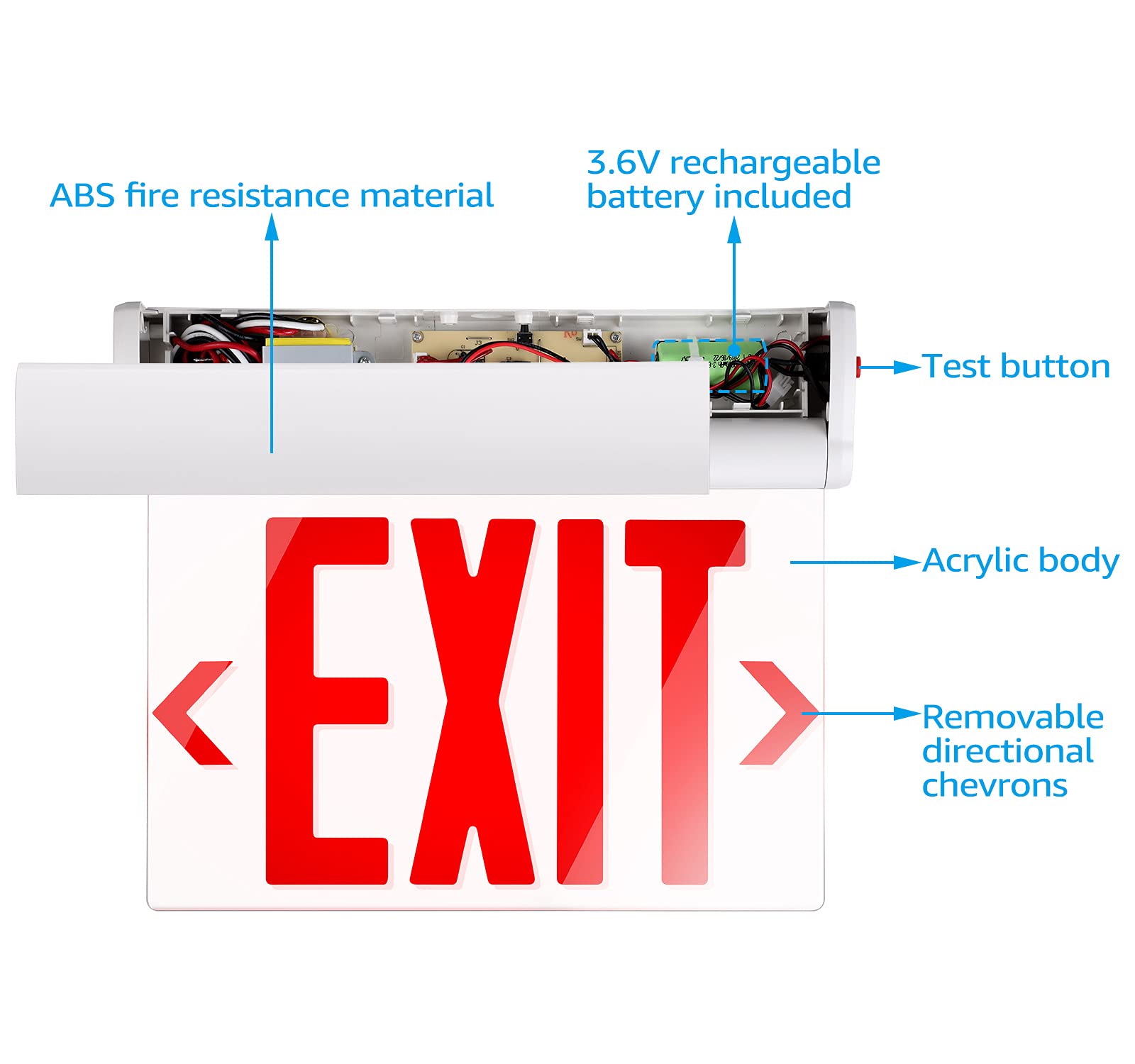 LEONLITE Emergency Exit Sign, LED Edge Lit Exit Sign, Exit Sign with Battery Backup, UL Listed, Double Sided, Rotating Acrylic Clear Panel, Top/Side/Wall Mount, 120/277V, Red, Pack of 4