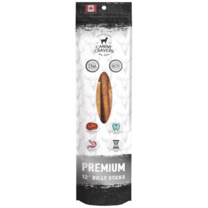 canine cravers maplewood smoked bully sticks 12” inch - 100% natural free range grass fed beef - made in canada odor-reduced long lasting, rawhide free dog chews high protein low fat dental care