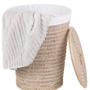 Cambria Rattan Laundry Hamper with Liner, White-Wash