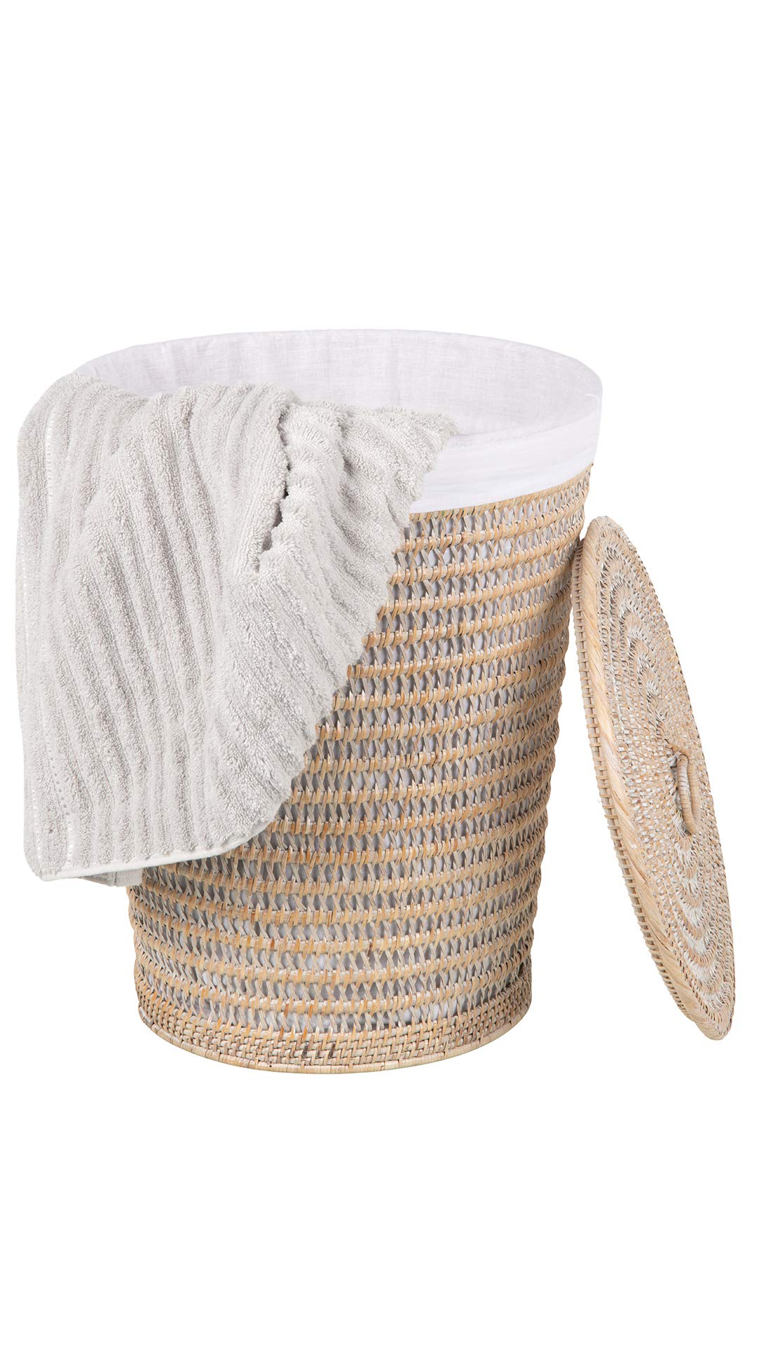 Cambria Rattan Laundry Hamper with Liner, White-Wash