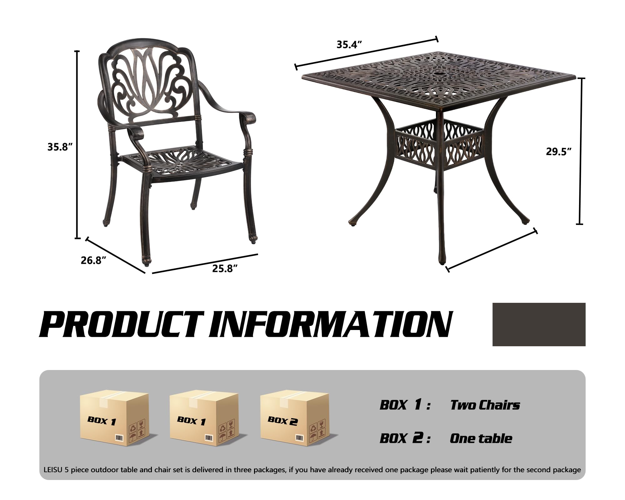 TITIMO 5-Piece Outdoor Patio Dining Set,All-Weather Cast Aluminum Furniture Conversation Set Includes 4 Chairs and 1 Square Table with Umbrella Hole for Patio Garden Deck, Blooming Flower Design