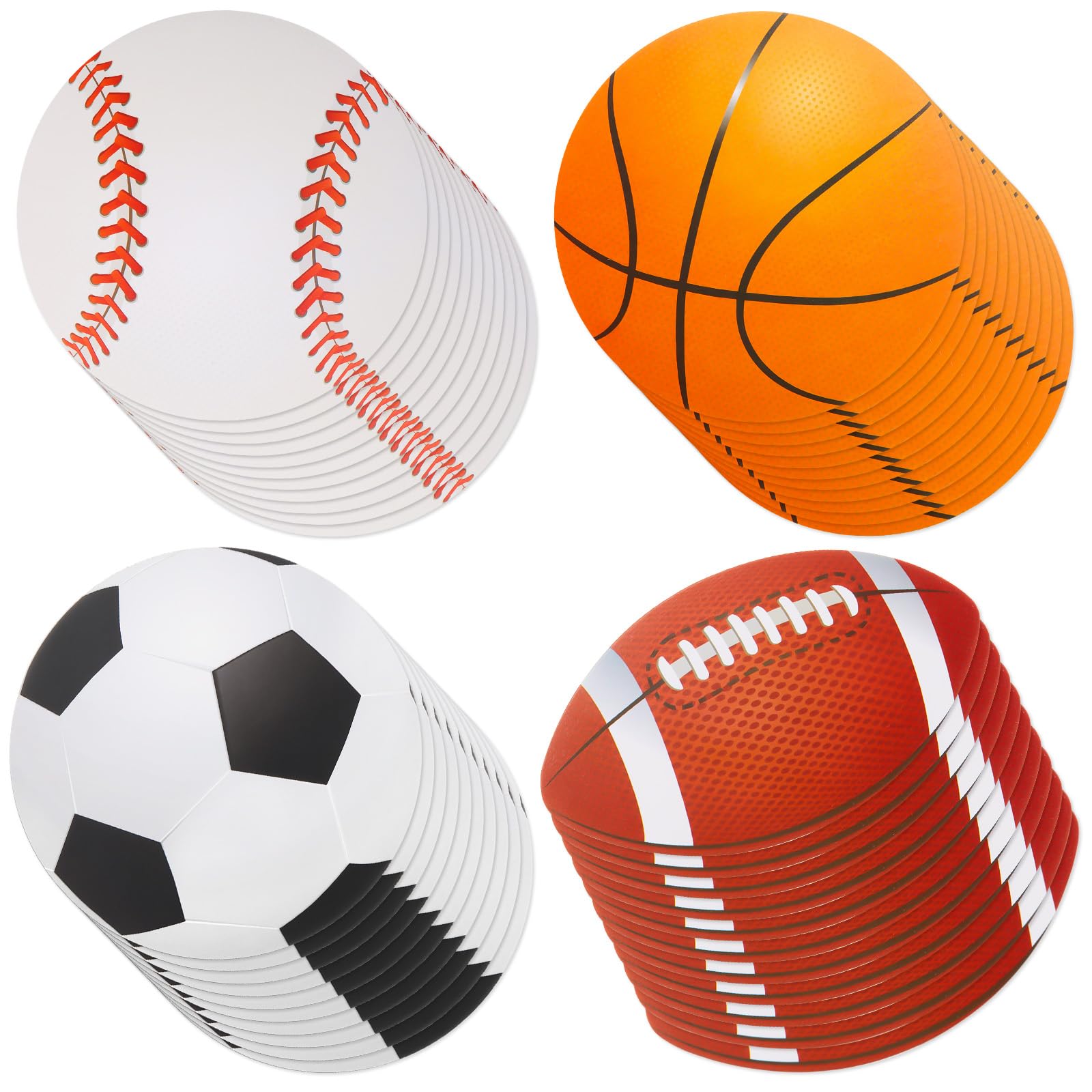 Outus 60 Pieces Sports Ball Cutouts Basketball Football Soccer Baseball Cutouts for Sports Theme Party Birthday Decoration