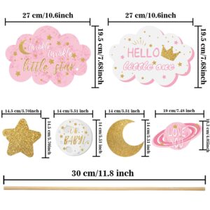 24 Pcs Twinkle Little Star Centerpiece Sticks for Girl Baby Shower Star Party Table Toppers Birthday Party Decoration Moon Decoration Glitter Star Centerpieces Birthday Party Supplies