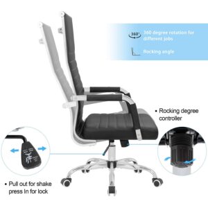 KaiMeng Ribbed Office Chair High Back PU Leather Desk Chair Adjustable Swivel Task Chair Computer Chair with Armrest for Conference Study Leisure (Black)