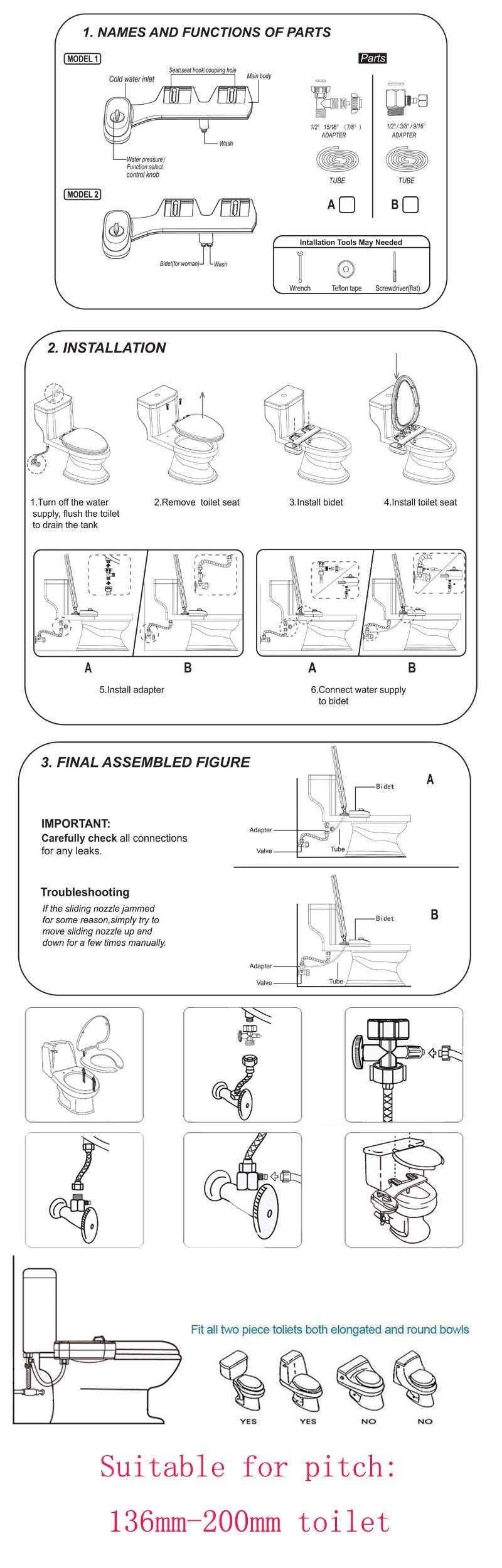 Home Bidet Self-Cleaning Retractable Nozzle Bidet Fresh Water Spray Non-Electric Mechanical Bidet Toilet Seat Attachment (Double nozzle(B))