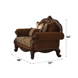 ACME Furniture Jardena Sofa, Brown and Floral Fabric, Cherry Oak Wood Trim